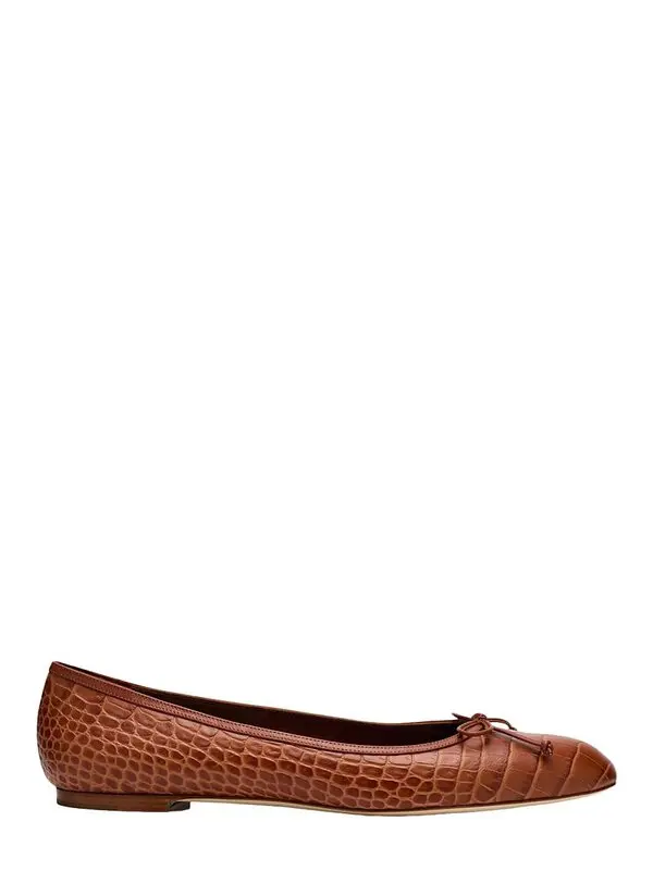 Manolo Blahnik Verallim Croc-embossed Ballerina Flats - Medium Brown