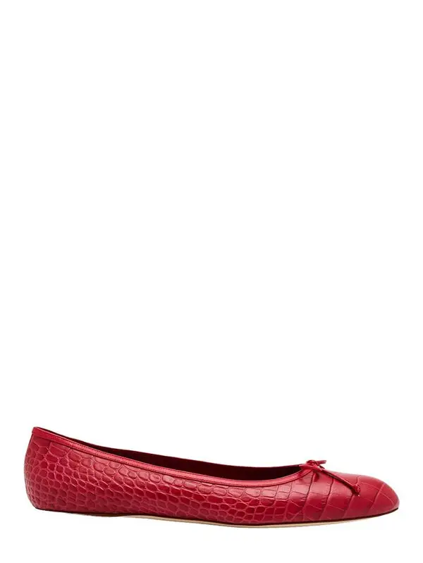 Manolo Blahnik Verallim Croc-embossed Ballerina Flats - Red