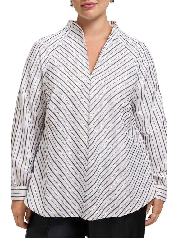 Foxcroft Metallic Stripe Cotton-blend Pullover Shirt - White/multi