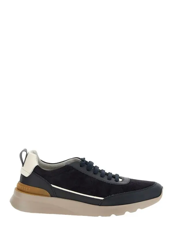 Brunello Cucinelli Suede And Leather Sneakers - Blue