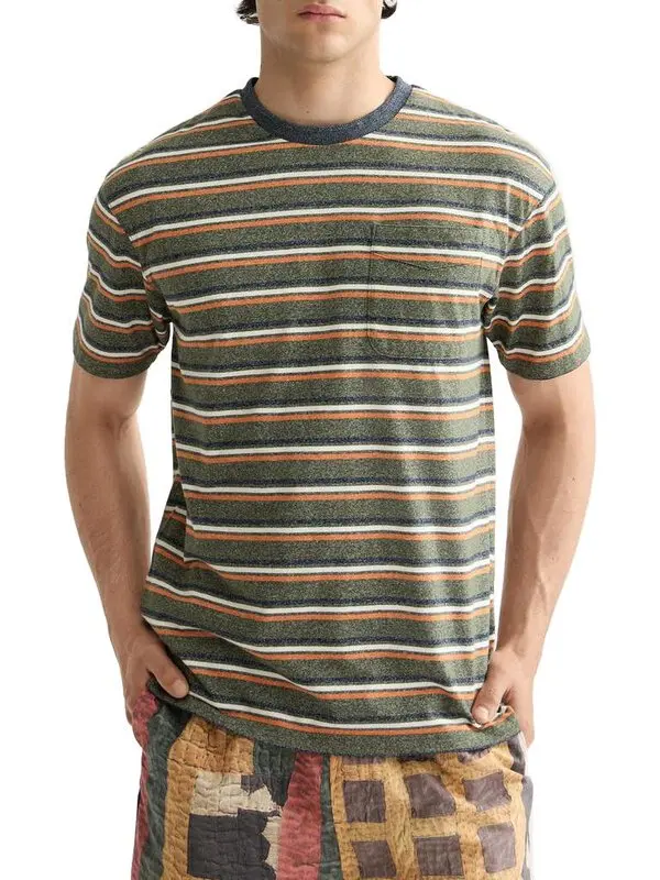 Scotch & Soda Relaxed Fit Stripe Pocket T-shirt - Green/multi Stripe