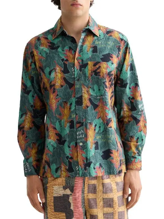 Scotch & Soda Leaf Print Cotton Seersucker Button-up Shirt - Camo Leaf