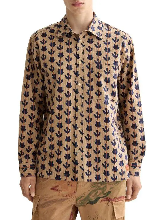 Scotch & Soda Leaf Print Cotton Seersucker Button-up Shirt - Ditsy Leaf Stripe