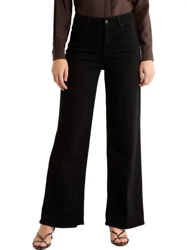 Paige Anessa High Waist Wide Leg Jeans - Black Shadow