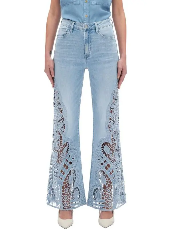 BAYEAS High-waist Embroidered Wide-leg Jeans - Cornflower