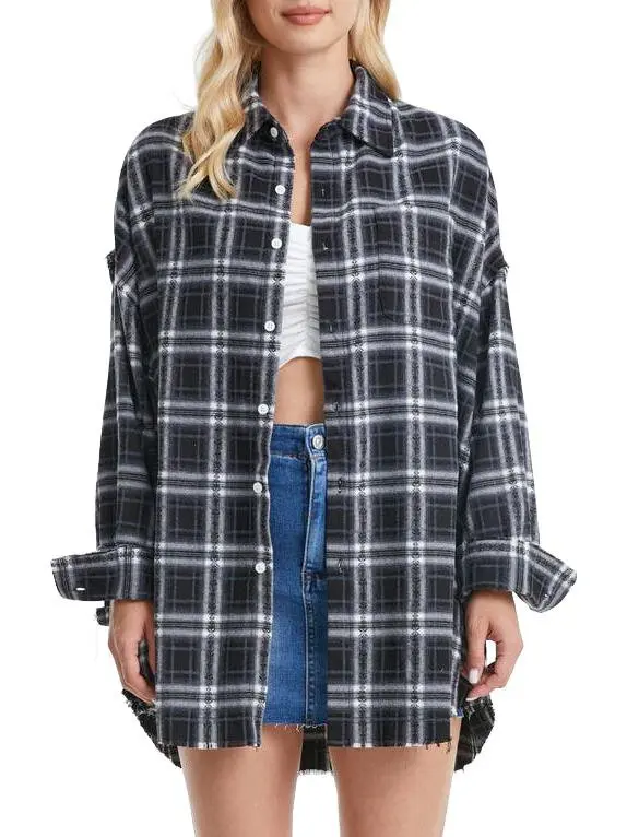BAYEAS Plaid Oversized Shirt With Frayed Edges - Black/white Plaid