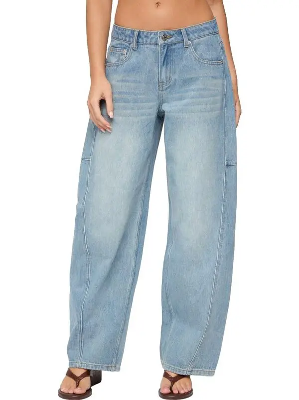 EDIKTED Korie Barrel Leg Low Rise Jeans - Blue