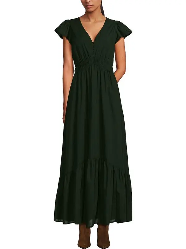 LANDS' END V-neck Flutter Sleeve Maxi Dress - Dark Green