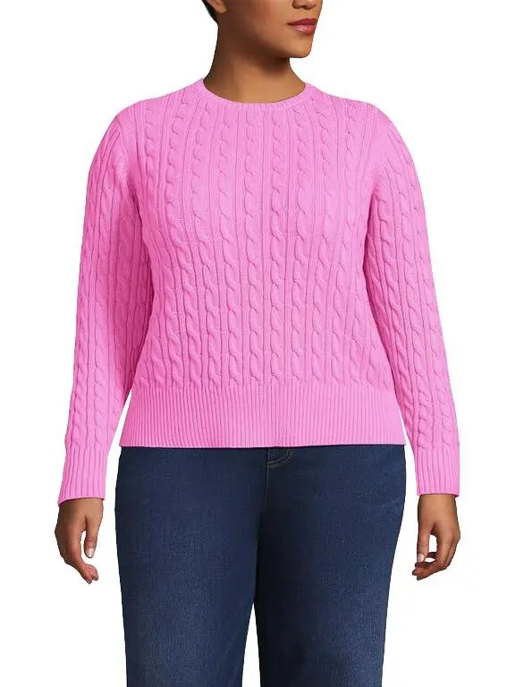 LANDS' END Drifter Modern Cable Crewneck Sweater - Aster Pink