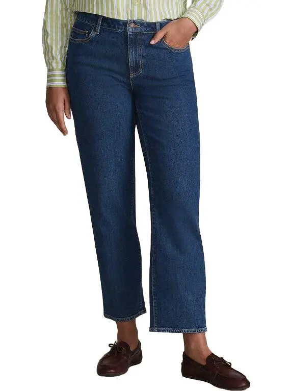 LANDS' END Soft Denim Mid Rise Relaxed Straight Crop Jeans - Crawford Wash