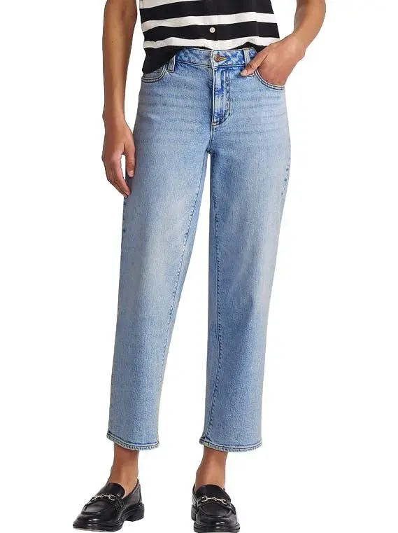 LANDS' END Soft Denim Mid Rise Relaxed Straight Crop Jeans - Harlow Blue Wash