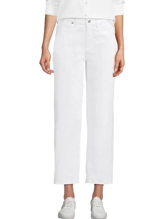 LANDS' END Soft Denim Mid Rise Relaxed Straight Crop Jeans - White