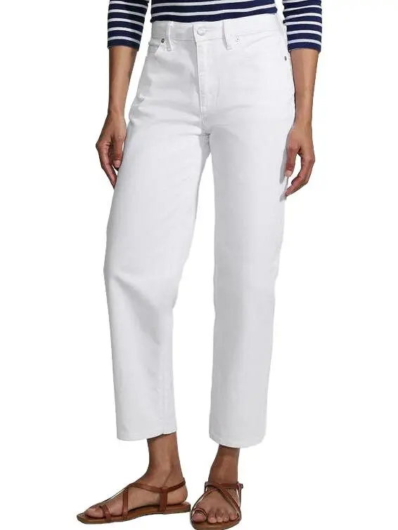 LANDS' END Soft Denim Mid Rise Relaxed Straight Crop Jeans - White