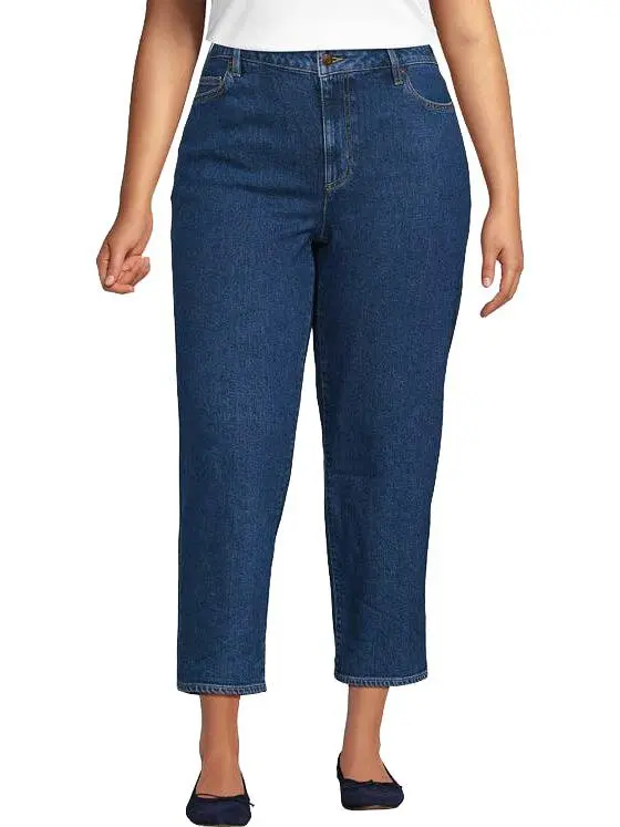 LANDS' END Soft Denim Mid-rise Relaxed Straight Crop Jeans - Crawford Wash