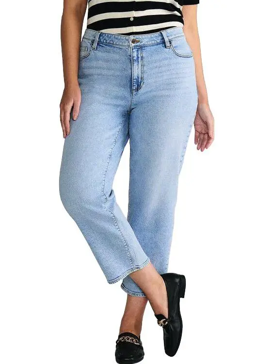 LANDS' END Soft Denim Mid-rise Relaxed Straight Crop Jeans - Harlow Blue Wash