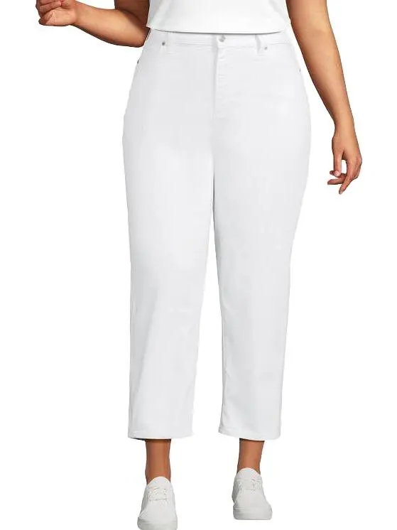 LANDS' END Soft Denim Mid-rise Relaxed Straight Crop Jeans - White