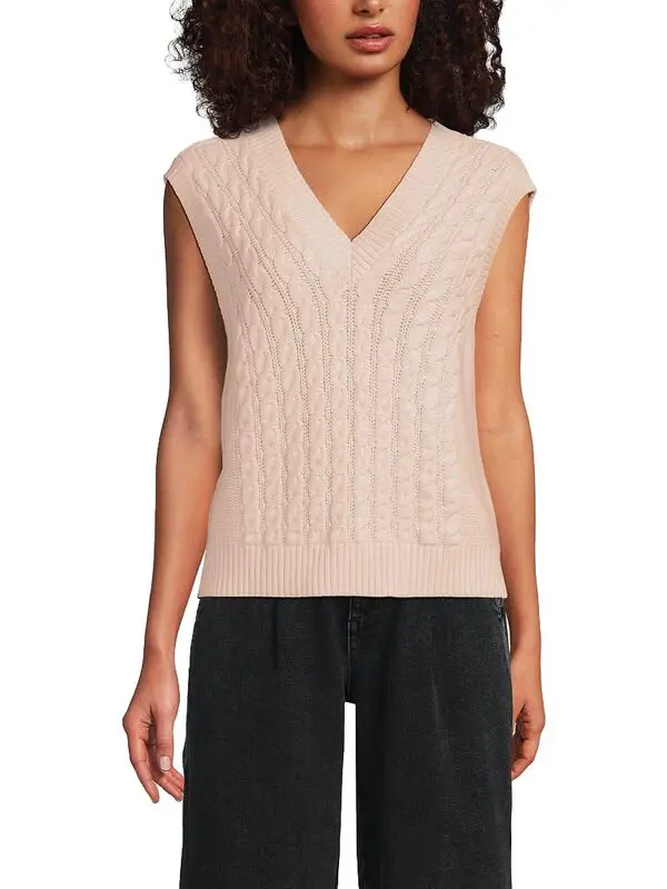 LANDS' END Drifter Modern Cable V-neck Vest - Pink Opal