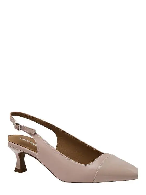 LANDS' END Leather Slingback Cap Toe Kitten Heels - Faint Blush