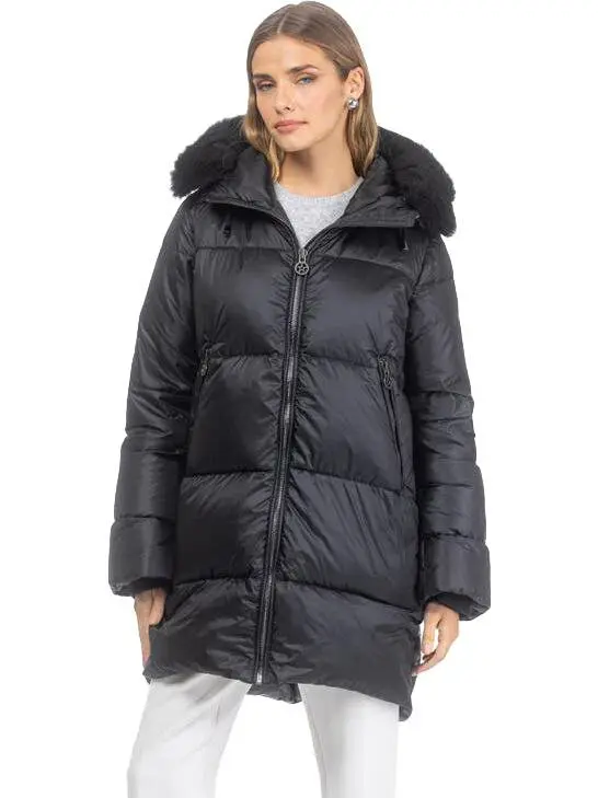 Gorski Après-ski Horizontal Jacket With Detachable Shearling Hood Trim - Black/black