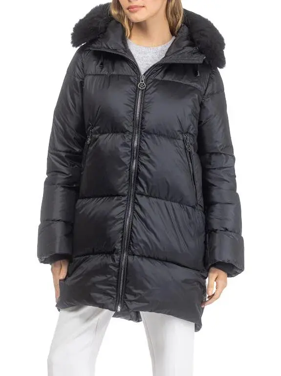 Gorski Après-ski Horizontal Jacket With Detachable Shearling Hood Trim - Black/black