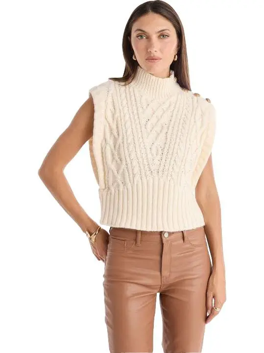 THE NOLI SHOP Raina Cable Knit Button Sweater - Pearl