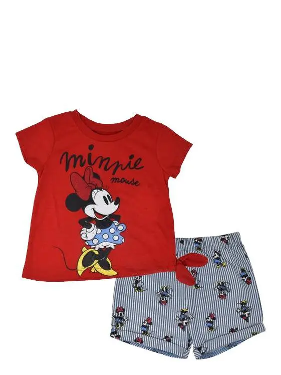 Disney T-shirt & Chambray Shorts Set - Red Pin Stripes