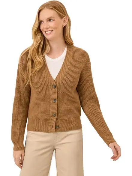 PACT Luxe Knit Cropped Cardigan - Brown Sugar Heather