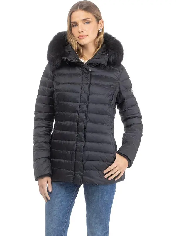 Gorski Short Down Jacket With Detachable Shearling Hood Trim - Black/black
