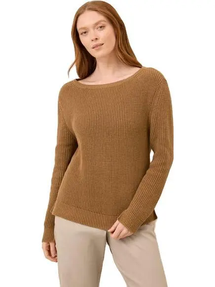 PACT Luxe Knit Boatneck Sweater - Brown Sugar Heather