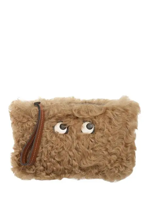 ANYA HINDMARCH Eyes Shearling Clutch - Taupe