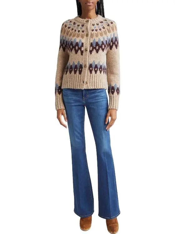 Veronica Beard Christina Fair Isle Cardigan - Oatmeal Melange Multi
