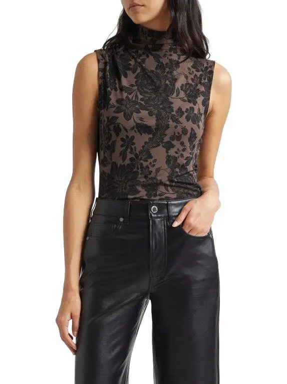 Veronica Beard Mylie Sleeveless Turtleneck Top - Dark Lichen Black