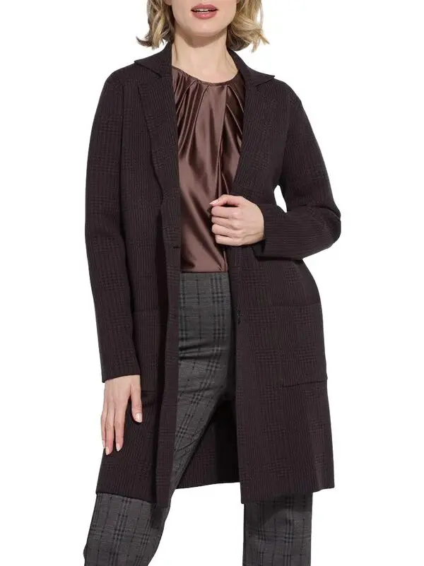 Lyssé Lina Glen Plaid Jacquard Sweater Coat - Double Espresso Black
