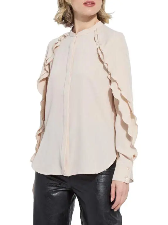 Lyssé Isadora Ruffle Sleeve Button-up Shirt - Rose Petal