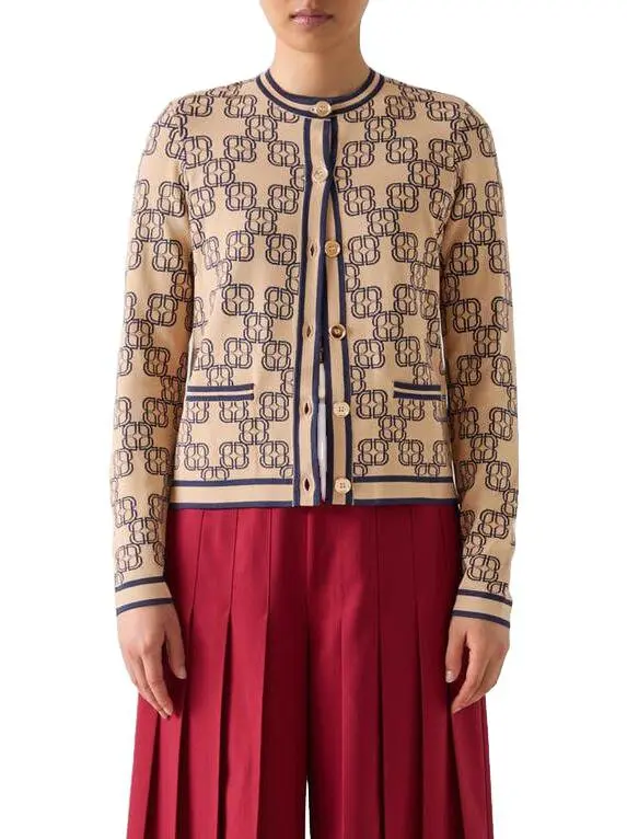 LK BENNETT Odette Logo Monogram Cardigan - Navy Multi