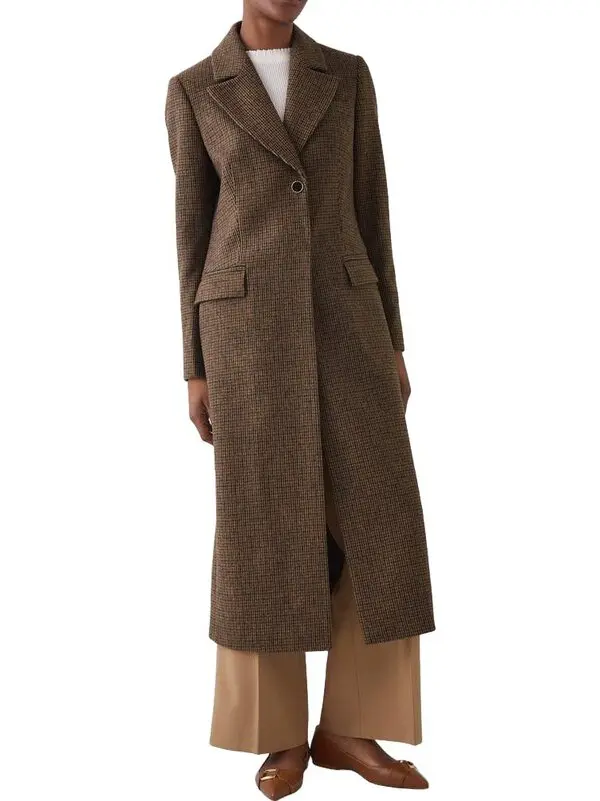 LK BENNETT Dakota Checked Wool-blend Coat - Brown