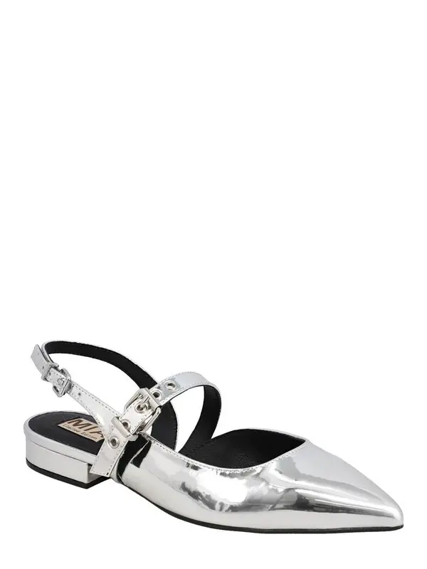 Mia Pointed Toe Slingback Flats - Silver/black