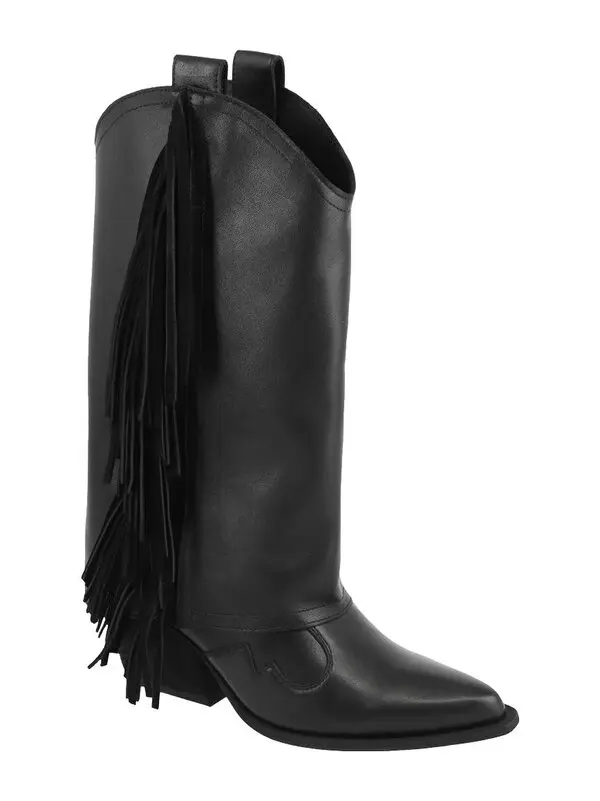 Mia Deston Pointed Toe Western Boots - Black Calf
