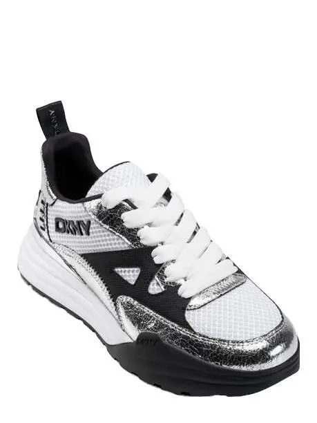 Dkny Zanira Mixed Media Sneaker - White/nickel