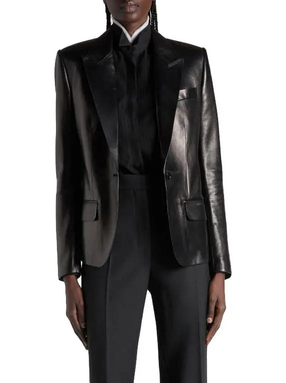TOM FORD Single Breasted Leather Blazer - Lb999 Black