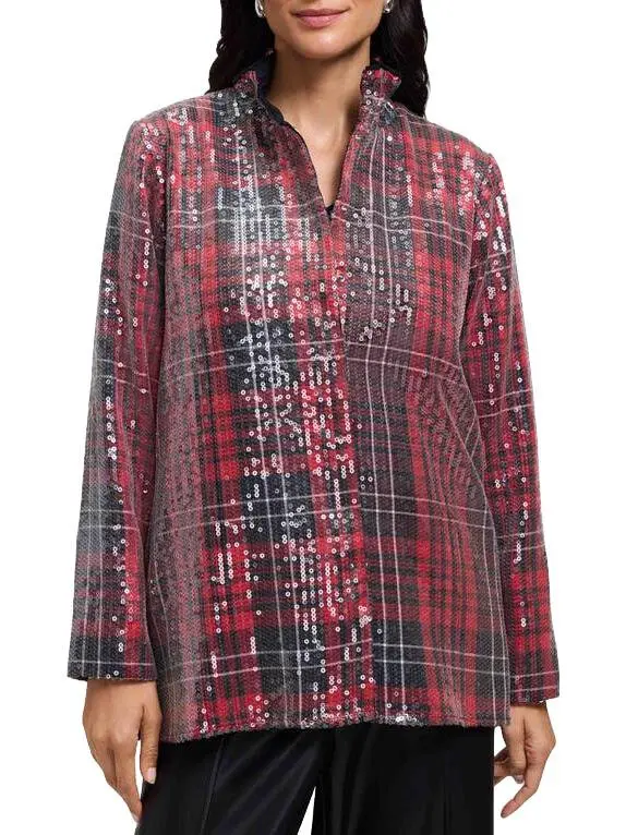 Foxcroft Carolina Plaid Sequin Shirt Jacket - Red/multi