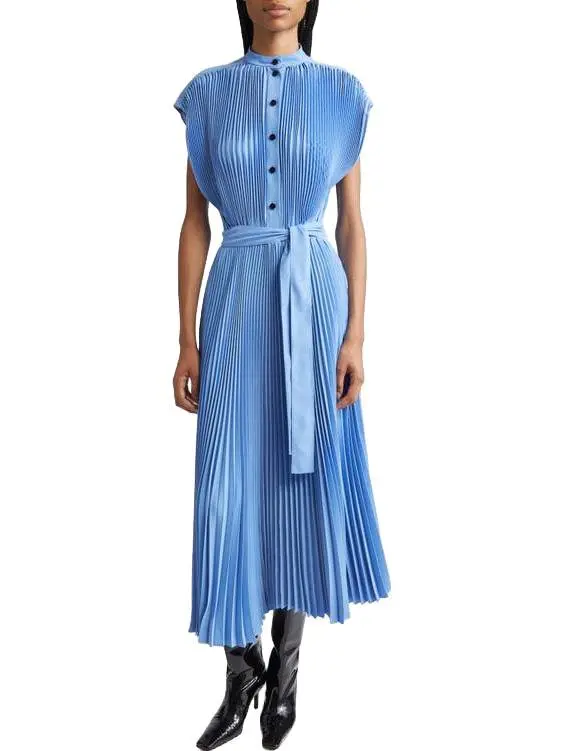Proenza Schouler Technical Crepe Pleated Midi Shirt Dress - Sky Blue