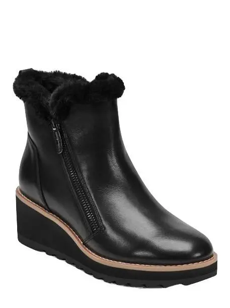 Easy Spirit Faux Fur Lined Wedge Bootie - Black