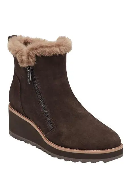 Easy Spirit Faux Fur Lined Wedge Bootie - Dark Brown