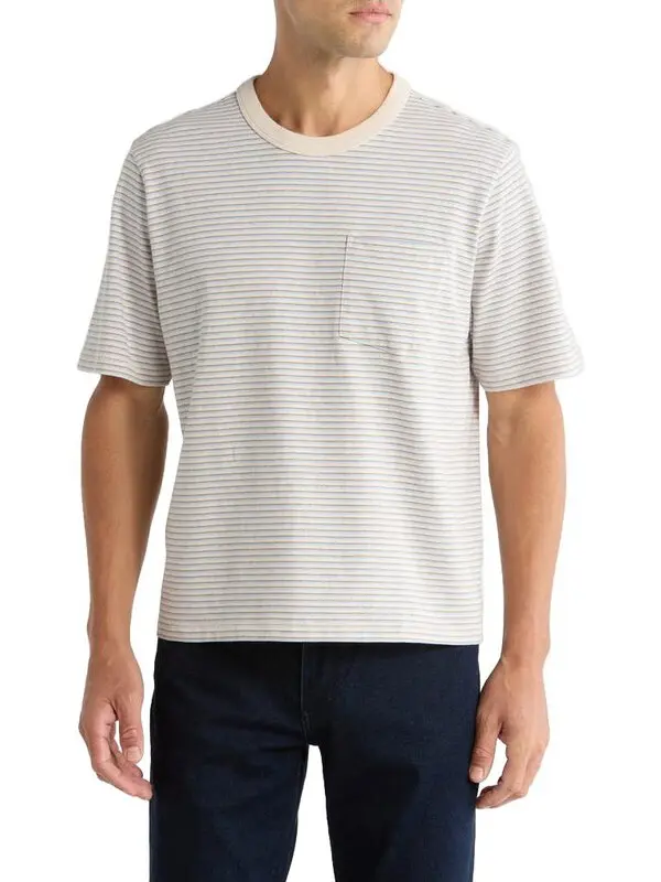 CORRIDOR Mélange Stripe Cotton Pocket T-shirt - Light Blue