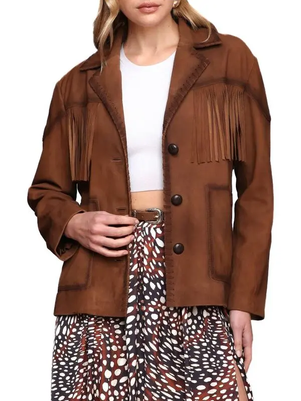 Avec Les Filles Fringe Genuine Suede Blazer - Bourbon