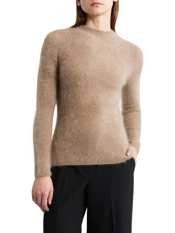 Elie Tahari Miley Rib Brushed Cashmere Sweater - Taupe Heather