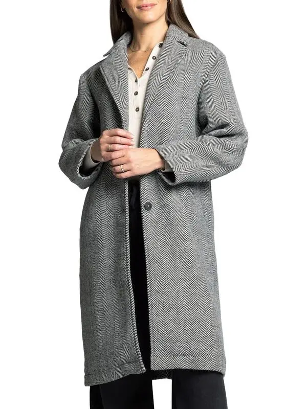 THREAD & SUPPLY Catalina Herringbone Longline Coat - Charcoal Melange
