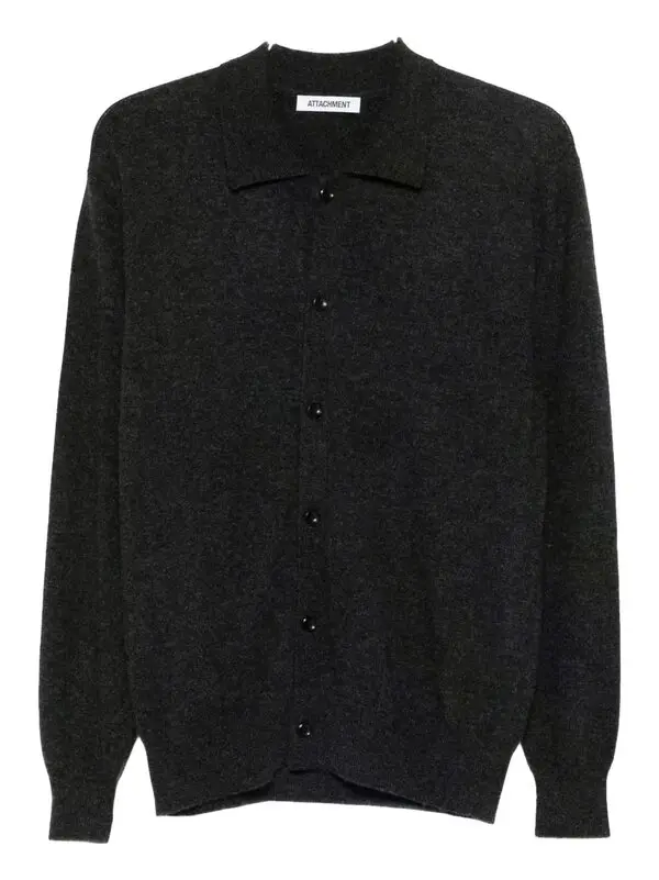 Attachment Polo-neck Fine Knit Cardigan - Grey