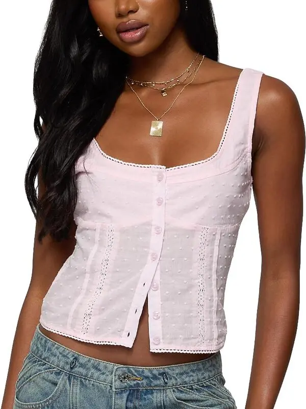 EDIKTED Embroidered Cotton Button-up Top - Light-pink